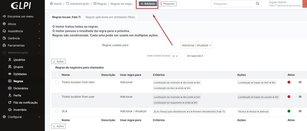Como Utilizar Regras de Chamados no GLPI